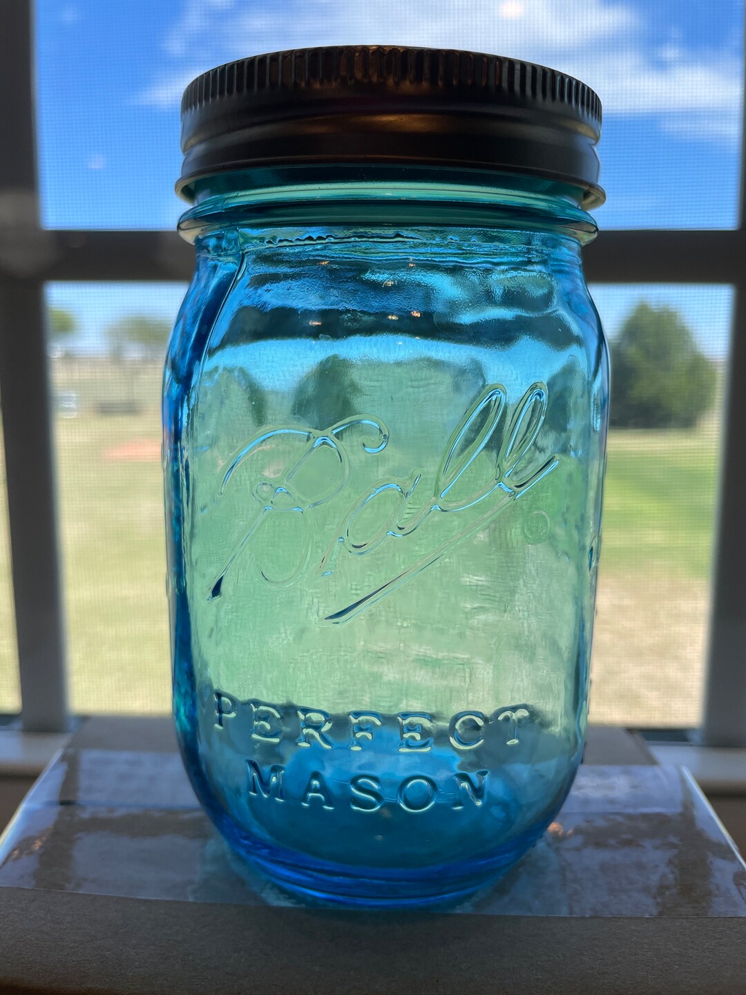 Ball 100th Anniversary Pint Jar With Lid Aqua Blue Perfect Mason ...