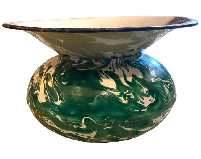 Emerald Green Swirl Enamelware Spittoon With Amazing Patina! Retro, Dip ...