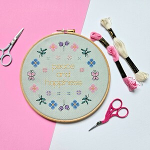 Counted Cross Stitch Pattern PDF - Peace and Happiness - Instant ...