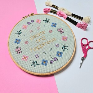 Counted Cross Stitch Pattern PDF - Peace and Happiness - Instant ...