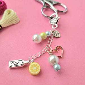 Scissor Fob - Gin and Lemon - Handmade Beaded Gift - Bag Charm ...