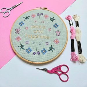 Counted Cross Stitch Pattern PDF - Peace and Happiness - Instant ...