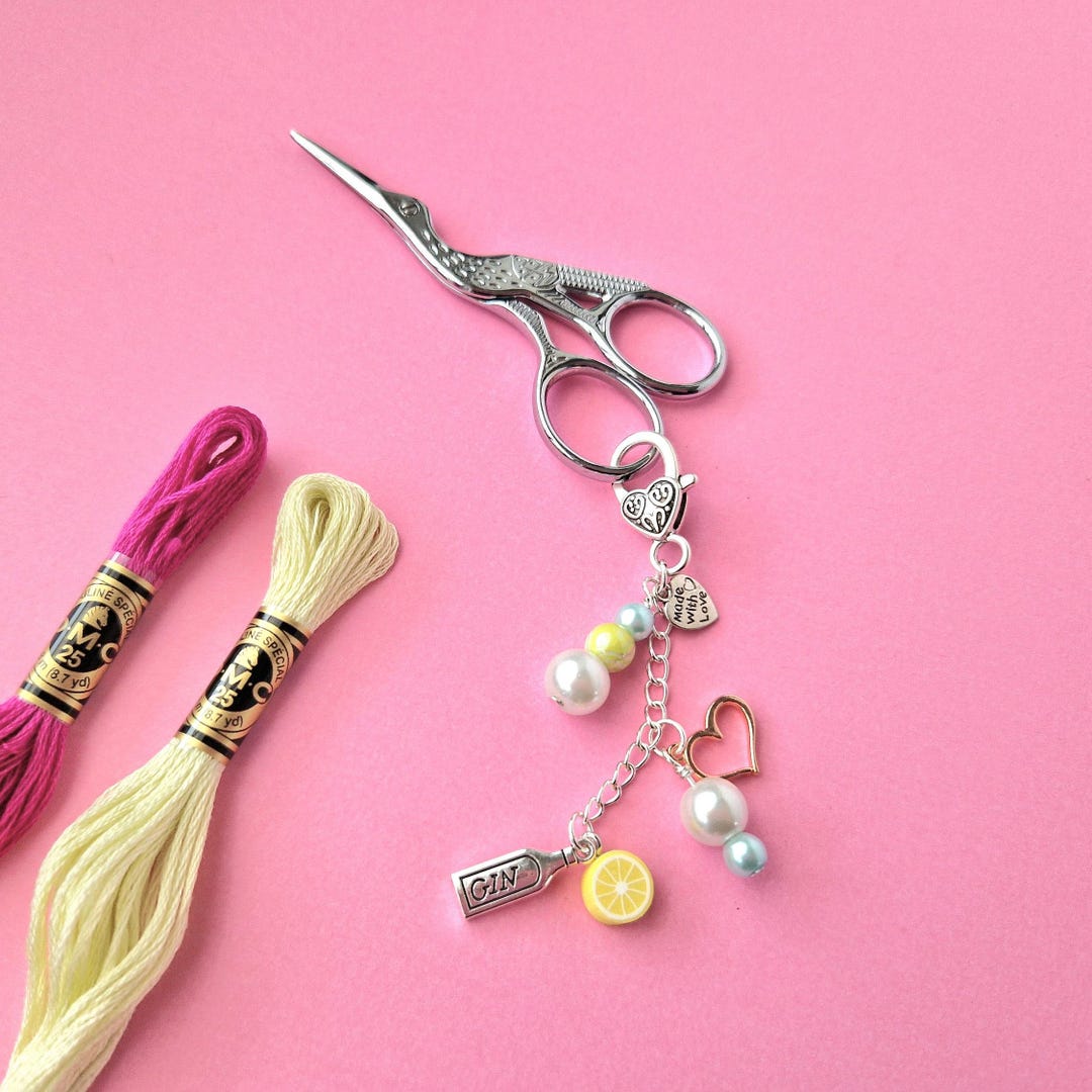 Scissor Fob - Gin and Lemon - Handmade Beaded Gift - Bag Charm ...