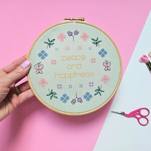 Counted Cross Stitch Pattern PDF - Peace and Happiness - Instant ...