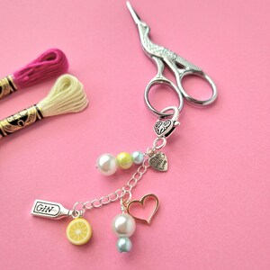 Scissor Fob - Gin and Lemon - Handmade Beaded Gift - Bag Charm ...