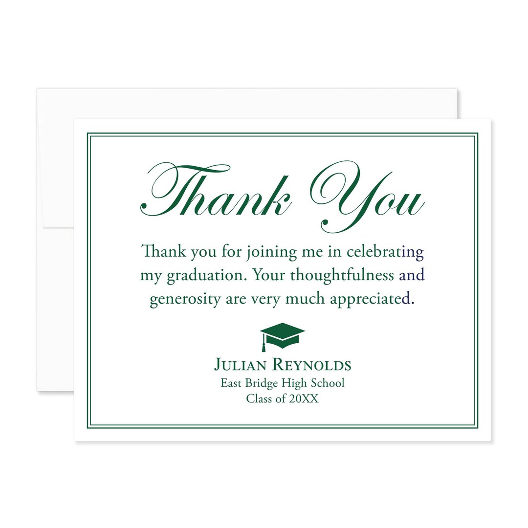 Personalized Green Script Graduation Thank You Cards - Etsy