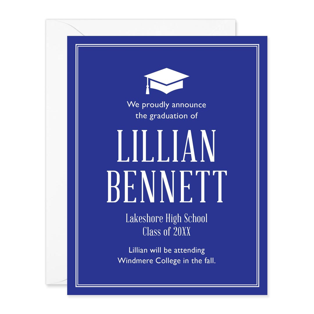 Royal Blue Graduation Announcements With Envelopes, Class of 2025, 4 ...