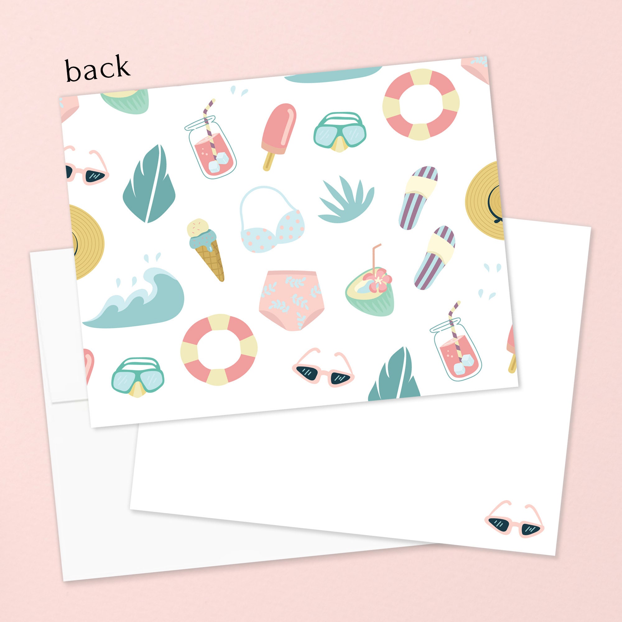 Beachy Summer Fun Personalized Stationery FLAT Custom Note - Etsy