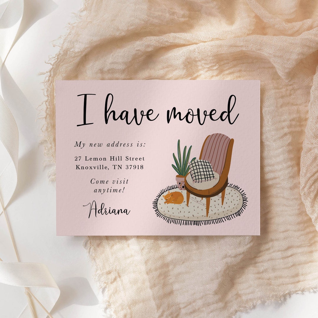 Cat, Plant, and Chair Moving Announcements, New Address Cards, Flat 5 ...