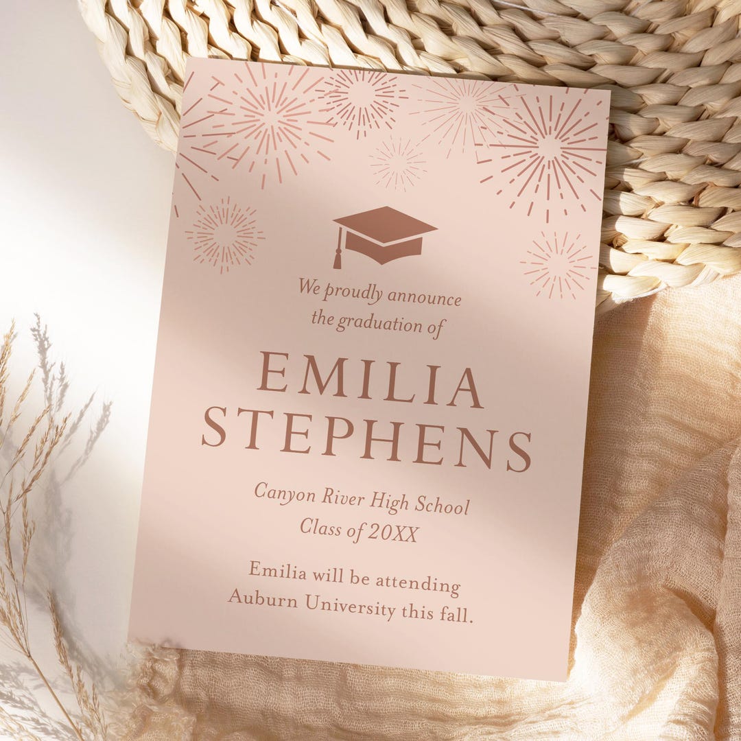 5x7 Champagne Pink Graduation Announcement Cards With Premium Envelopes ...