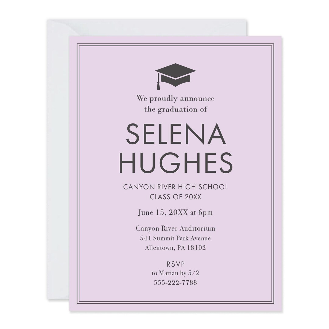 4.25x5.5 Lilac Personalized Graduation Ceremony Invitations With ...