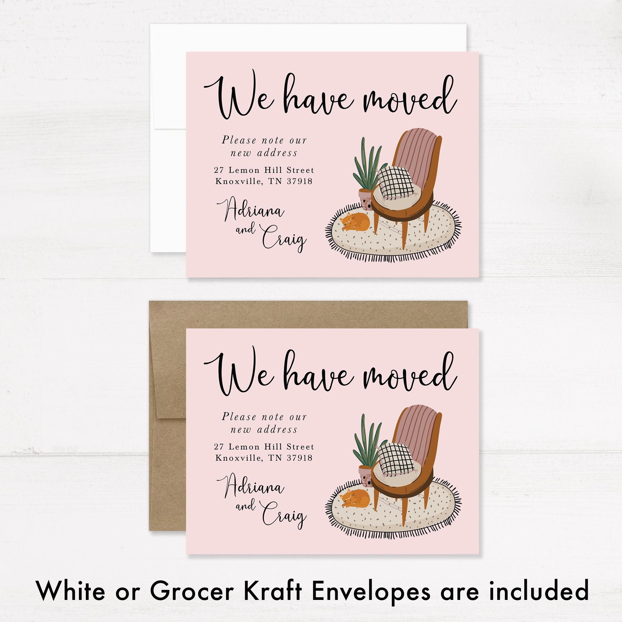 Cat, Plant, and Chair Moving Announcements, New Address Cards, Flat 5 ...