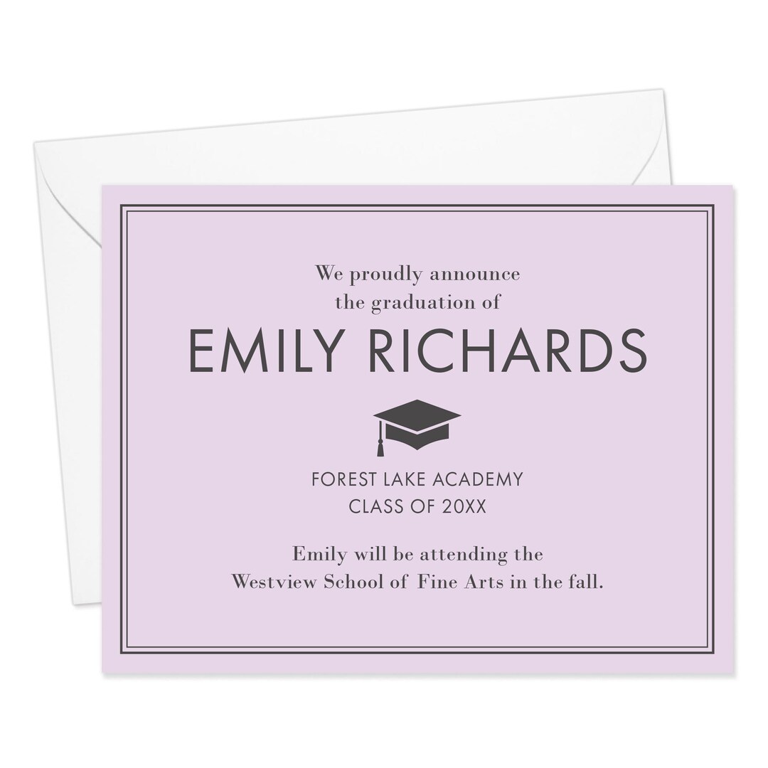 Lilac Purple Graduation Announcements, Classic Modern Design, Class of ...