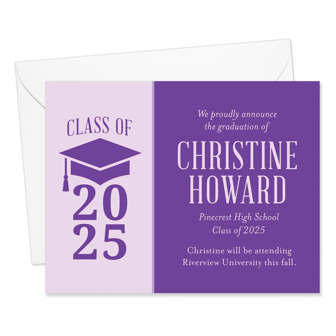 Purple Graduation Announcements: Modern Class of 2025 With Envelopes - Etsy
