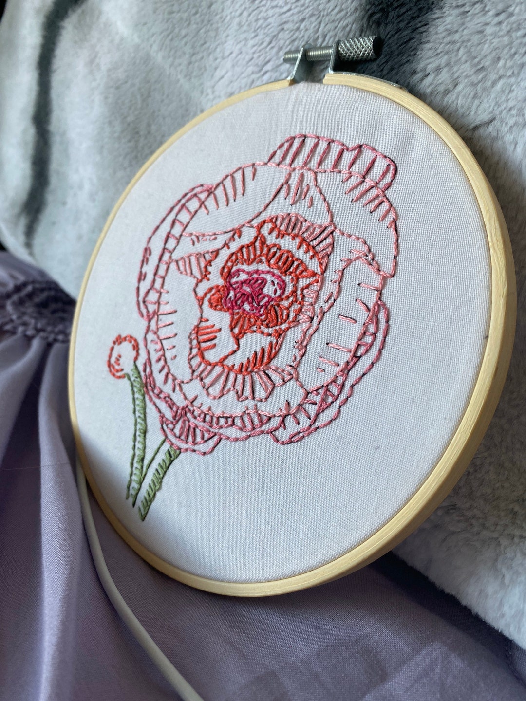 Pink Flower Hand Embroidery - Finished Hoop - Etsy