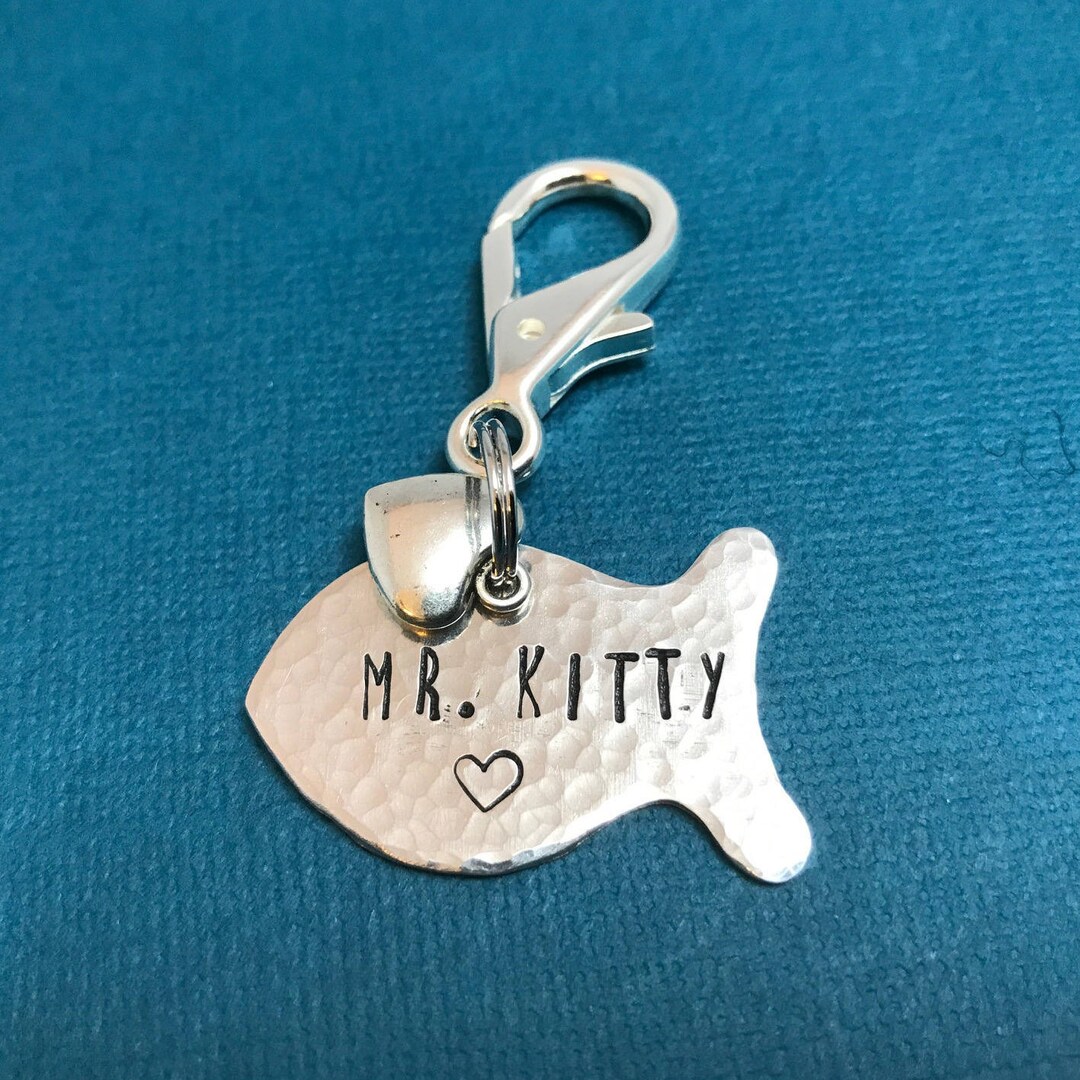 Fish Cat Tag | Customized | Hand Stamped | Pet ID Tag | Personalized ...