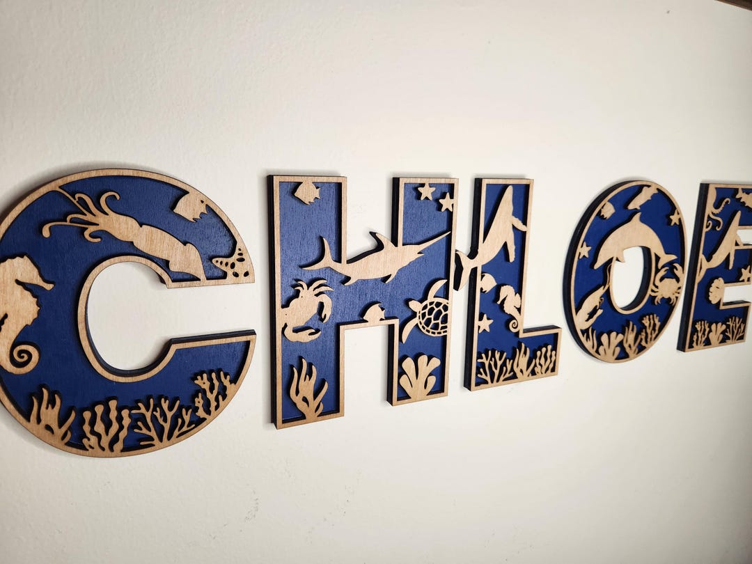 Ocean Theme Wooden Letters: Sea Creature Font, Kids Bedroom Decor - Etsy