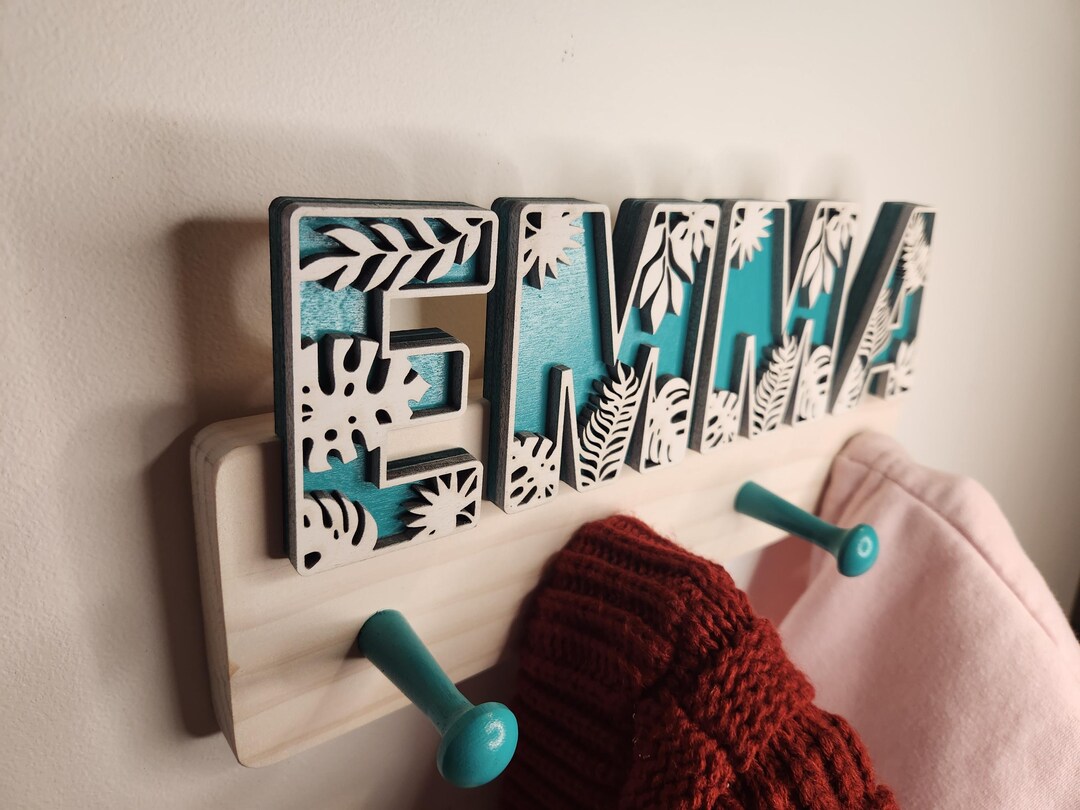 Personalized Flower Fern Kids Coat Rack: 3D Name Wall Hanger - Etsy