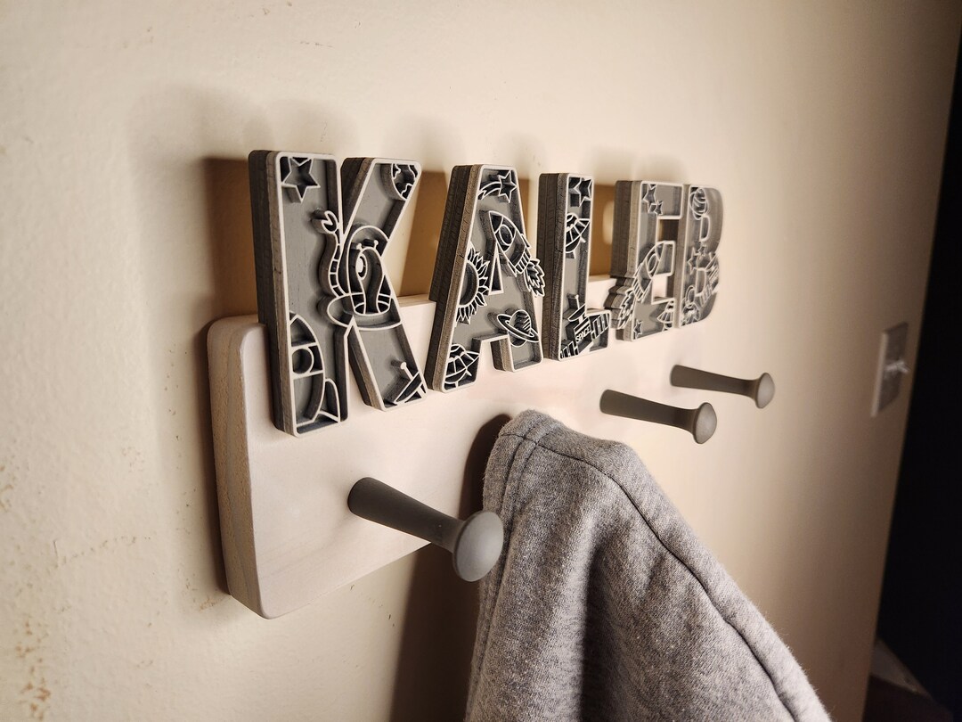 Personalized Space Coat Rack, 3D Font, Kids Wall Hanger - Etsy