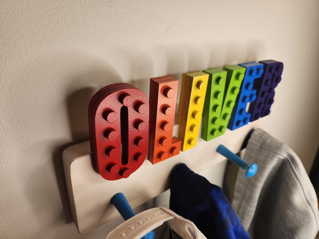 Brick Letters Coat Rack: Building Block Theme, Personalized Kids Room ...