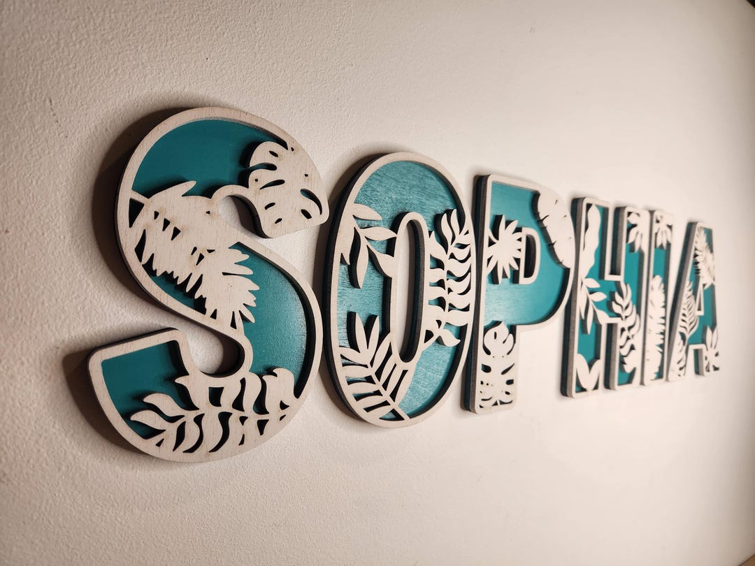 Flower Fern Themed Font, Flower Letters, 3D Font, Kids Bedroom, Wooden ...