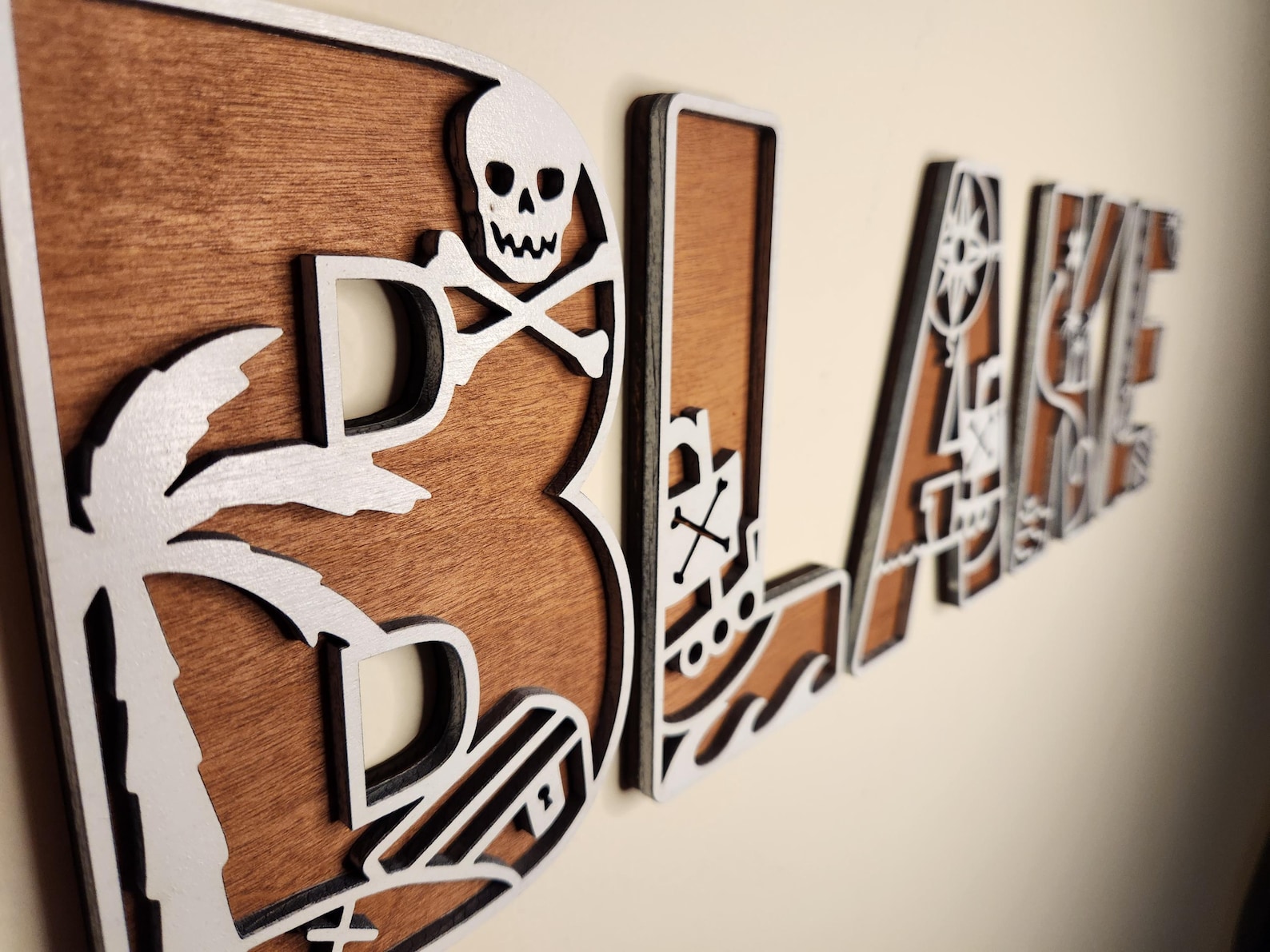 Pirate Themed Wooden Letters: 3D Font, Kids Bedroom Decor - Etsy