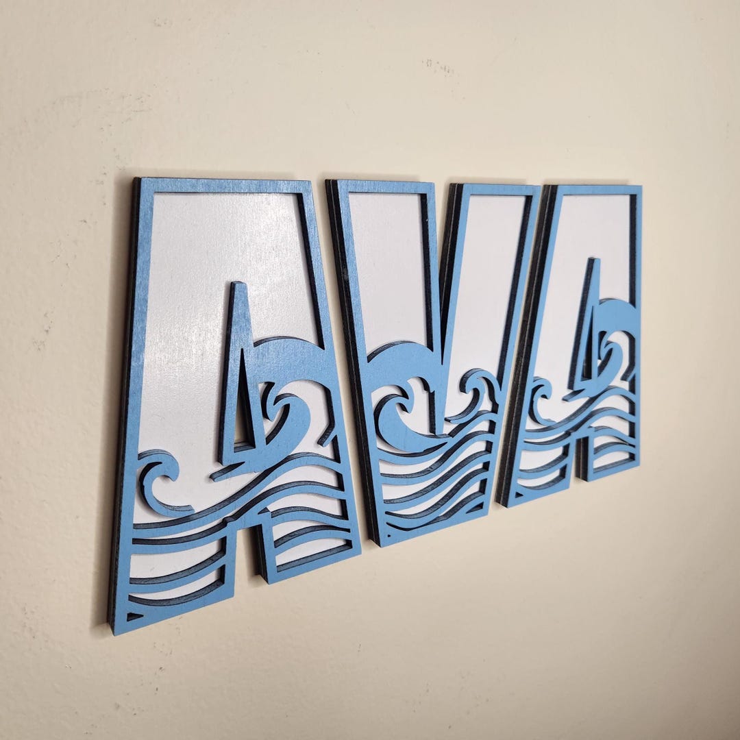 Waves Themed Font, Ocean Waves Letters, 3D Font, Kids Bedroom, Wooden ...