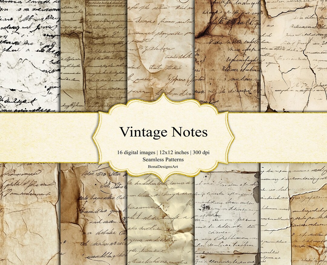 Vintage Notes Digital Paper, Old Papers, Antique Notes Paper, Vintage ...