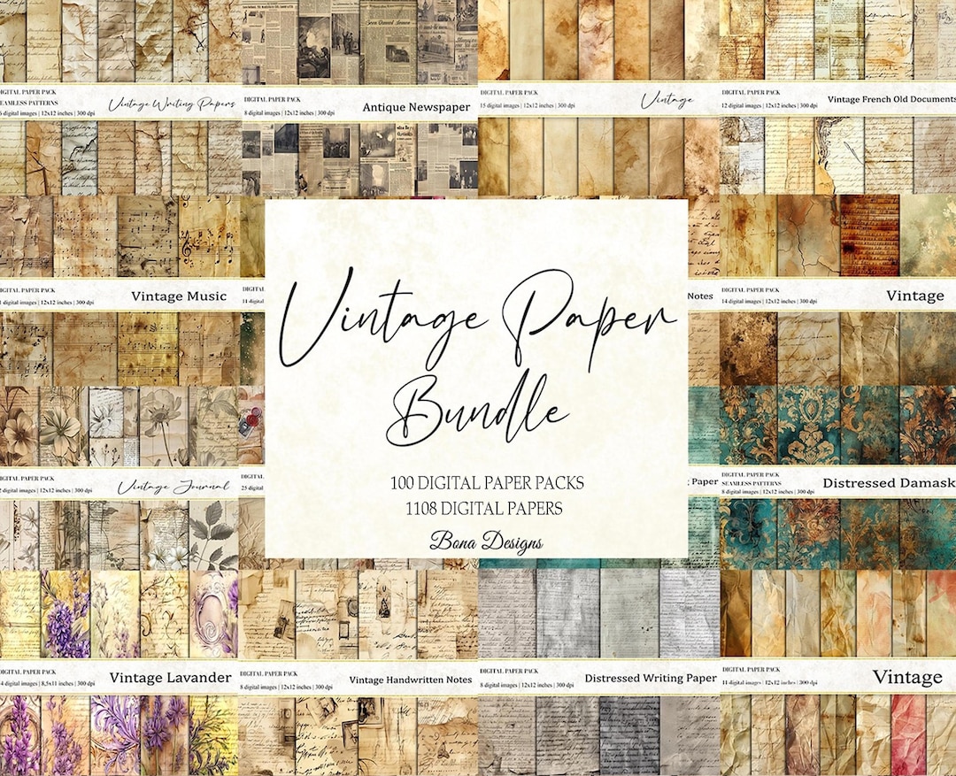 Vintage Ephemera Digital Paper Bundle: 1108 Antique Scrapbook Pages ...