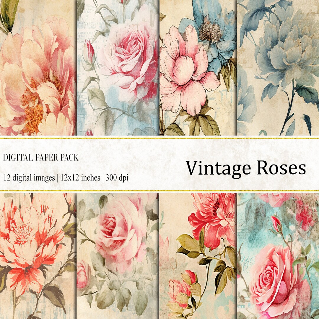 Vintage Roses Digital Paper, Vintage Floral Print, Floral Pattern ...