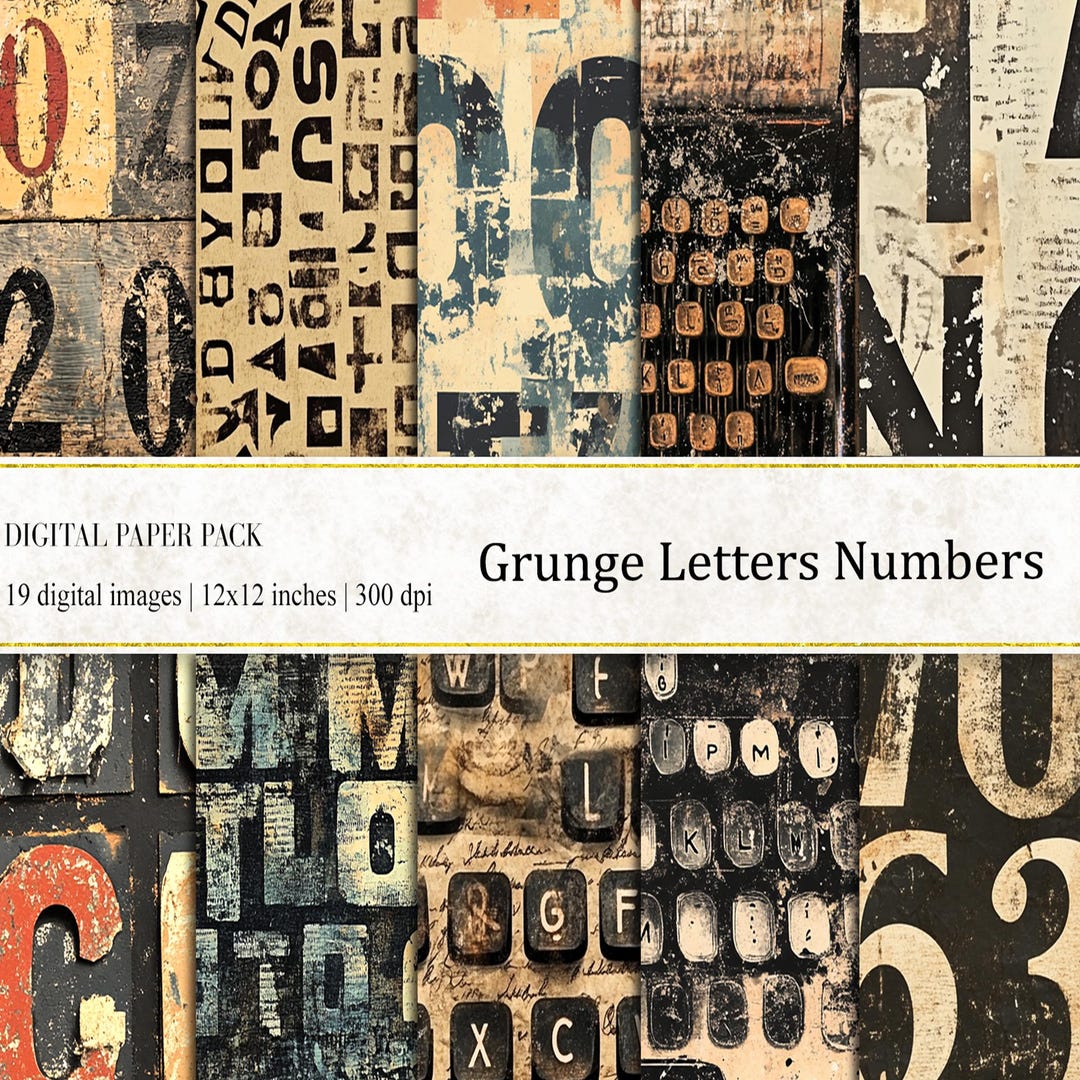 Grunge Letters Numbers Digital Papers, Grunge Letters, Letters Papers ...
