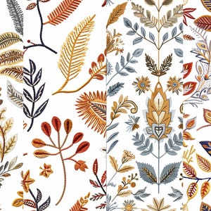 Embroidered Flowers Digital Paper: Seamless Floral Patterns (digital ...