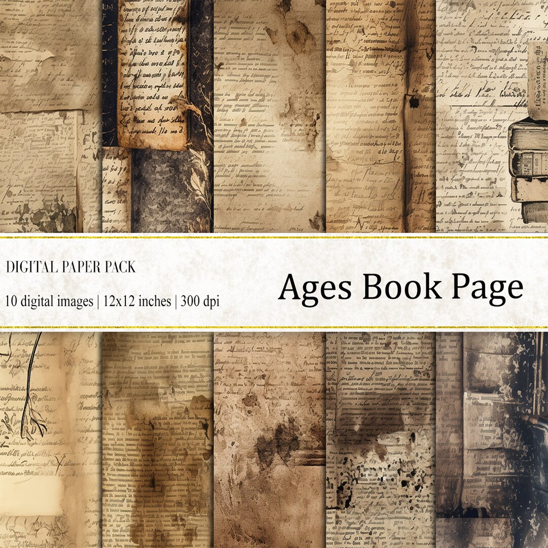 Vintage Book Page Textures: Digital Paper Pack (12x12 Inches) - Etsy ...