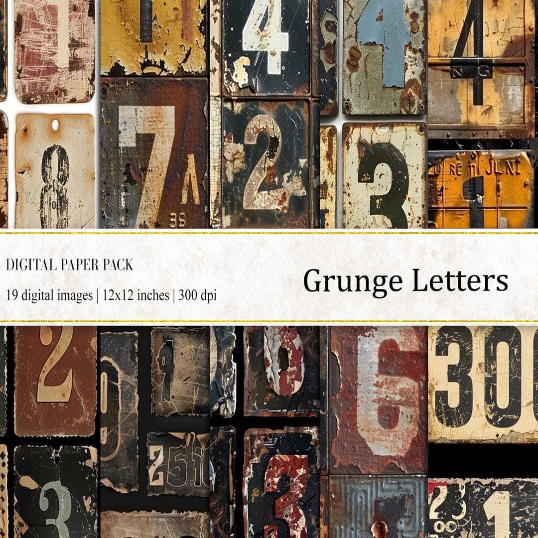 Grunge Letters Numbers Digital Paper Pack (12x12 Inches) - Etsy