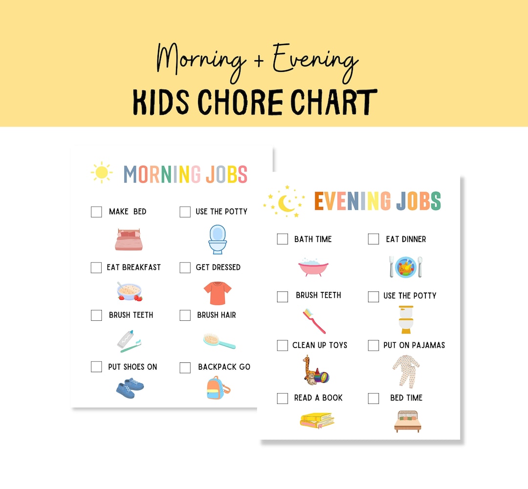Kids Chore Chart Morning and Evening, Kids Morning, Bedtime Routine ...