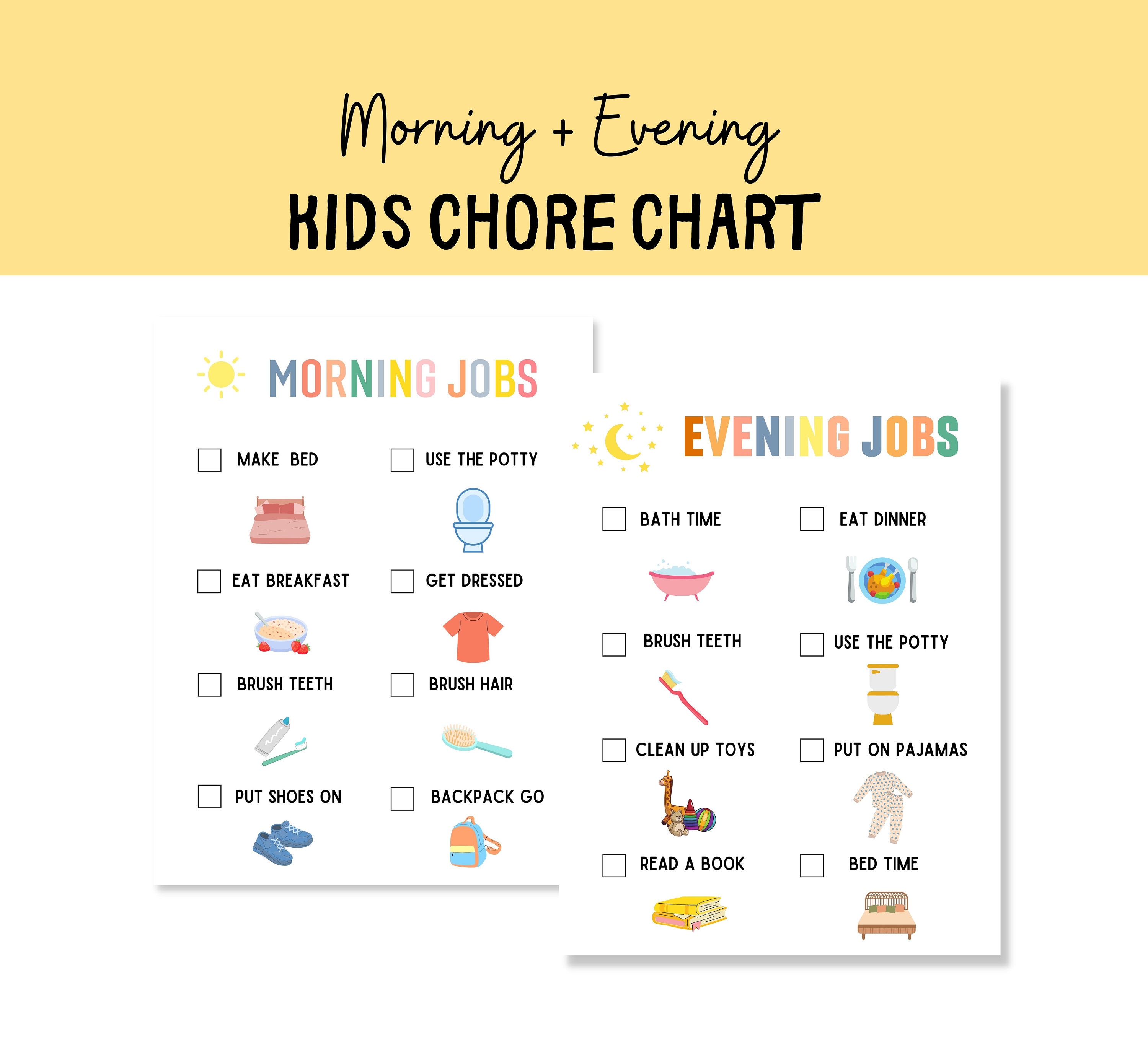 Kids Chore Chart: Morning and Evening Routine, Preschool Activity (PDF ...
