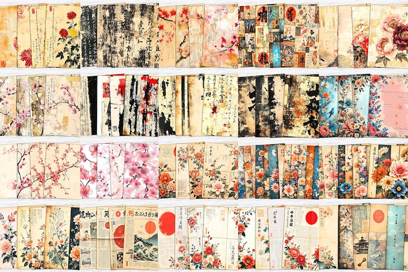 Japanese Papers Bundle: 1762 Asian Scrapbook Pages Junk Journal Kit ...