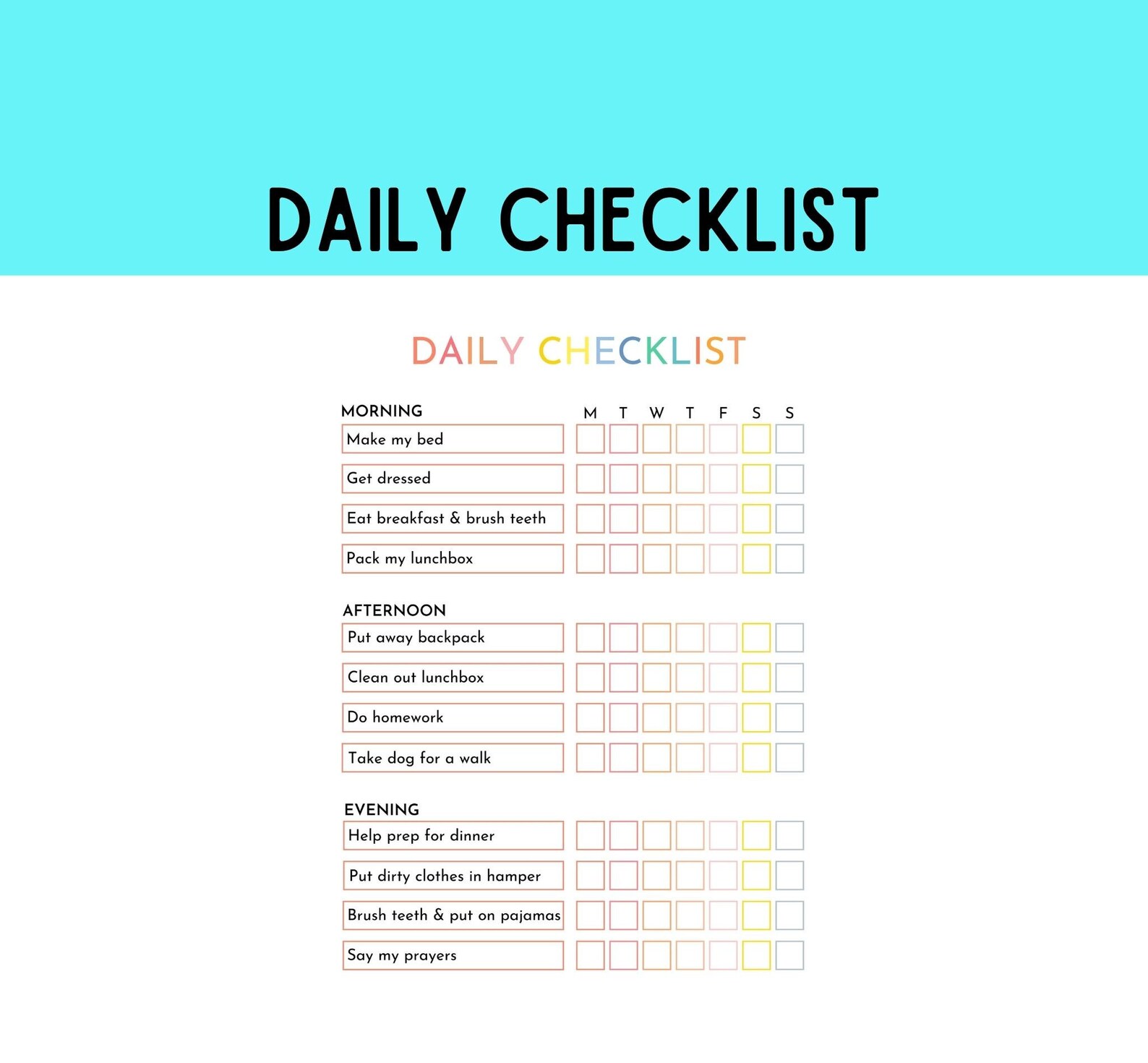 Daily Checklist Printable, Daily Checklist, Morning, Afternoon, Evening ...