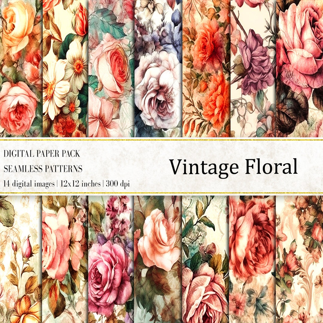 Vintage Floral Digital Papers, Watercolor Vintage Floral Patterns ...