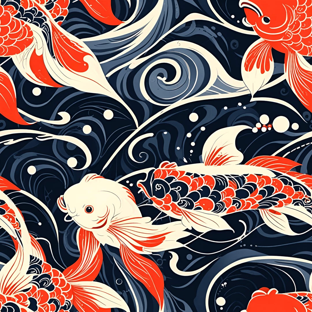 Chinoiserie Pattern: Toile De Jouy Fish Fabric Design (digital Download ...