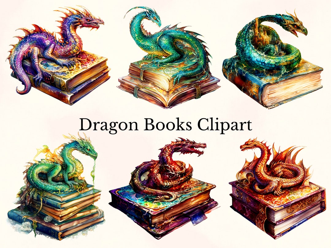 Watercolor Dragon Books Clipart, Watercolor Dragon Books, Fantasy Books ...
