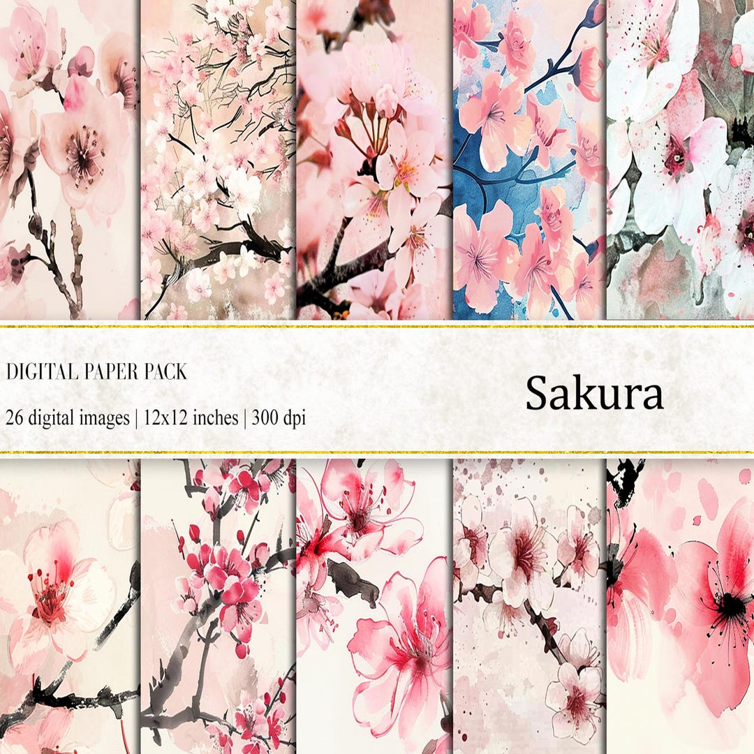 Sakura Digital Papers, Oriantal Prints, Cherry Blossom Digital Papers ...