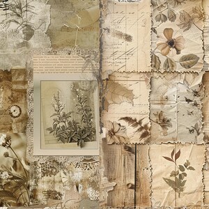 Cottagecore Floral Digital Papers: Vintage Journal, Shabby Collage (PNG ...