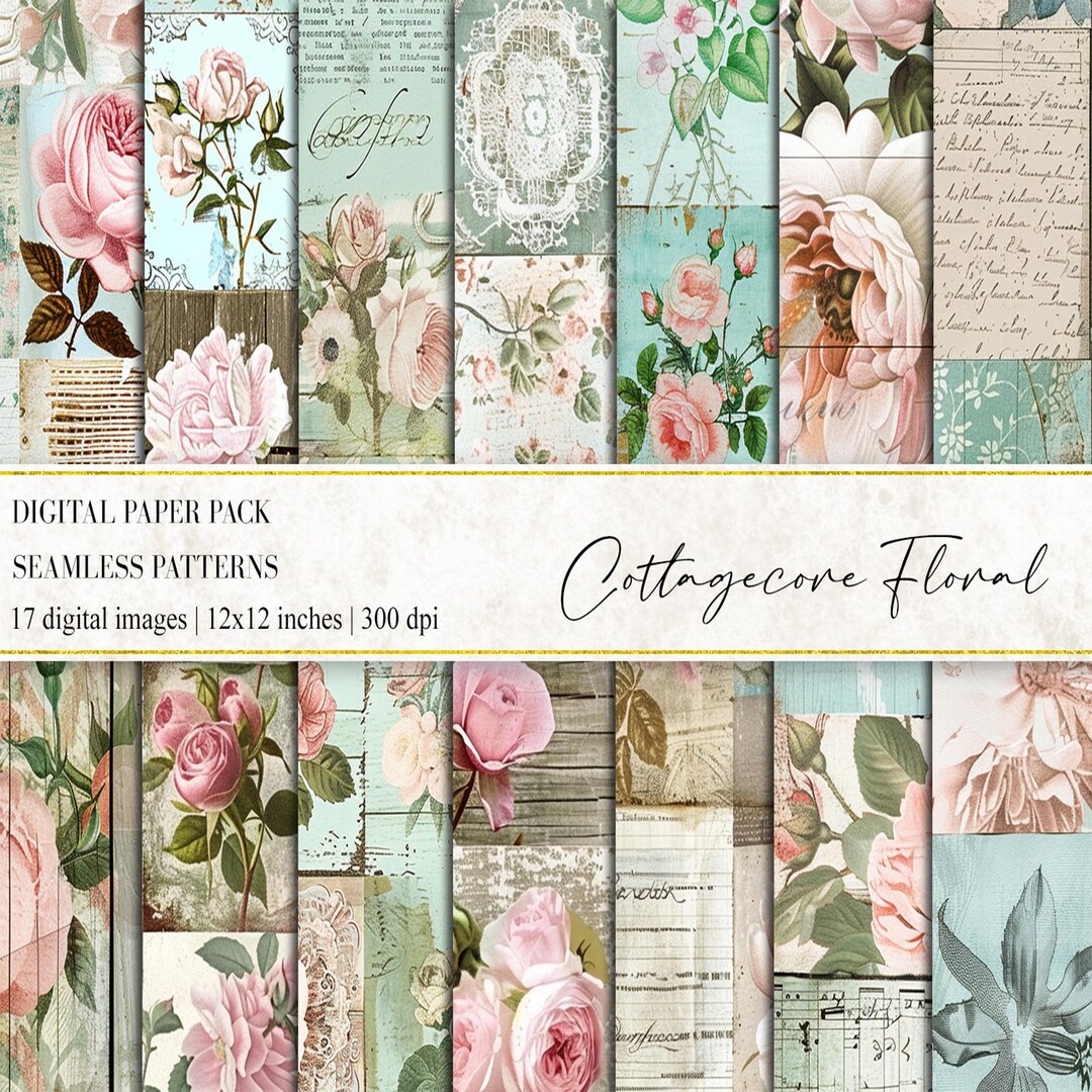 Cottagecore Floral Digital Paper: Seamless Rustic Patterns (JPG, 12x12 ...