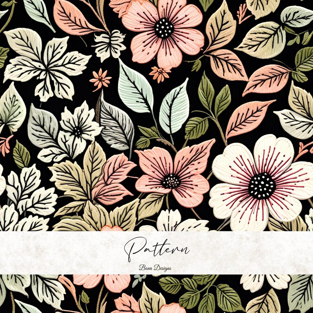 Embroidered Floral Pattern: Pastel Fabric Print (digital Download) - Etsy