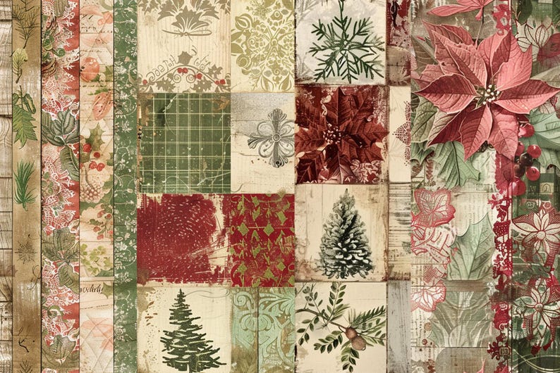 Vintage Christmas Digital Paper, Vintage Christmas Scrapbooking, Old ...