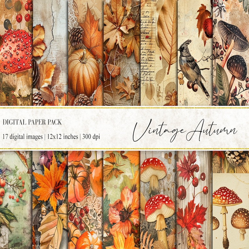 Autumn Fall Digital Papers, Vintage Autumn Digital Papers, Autumn ...
