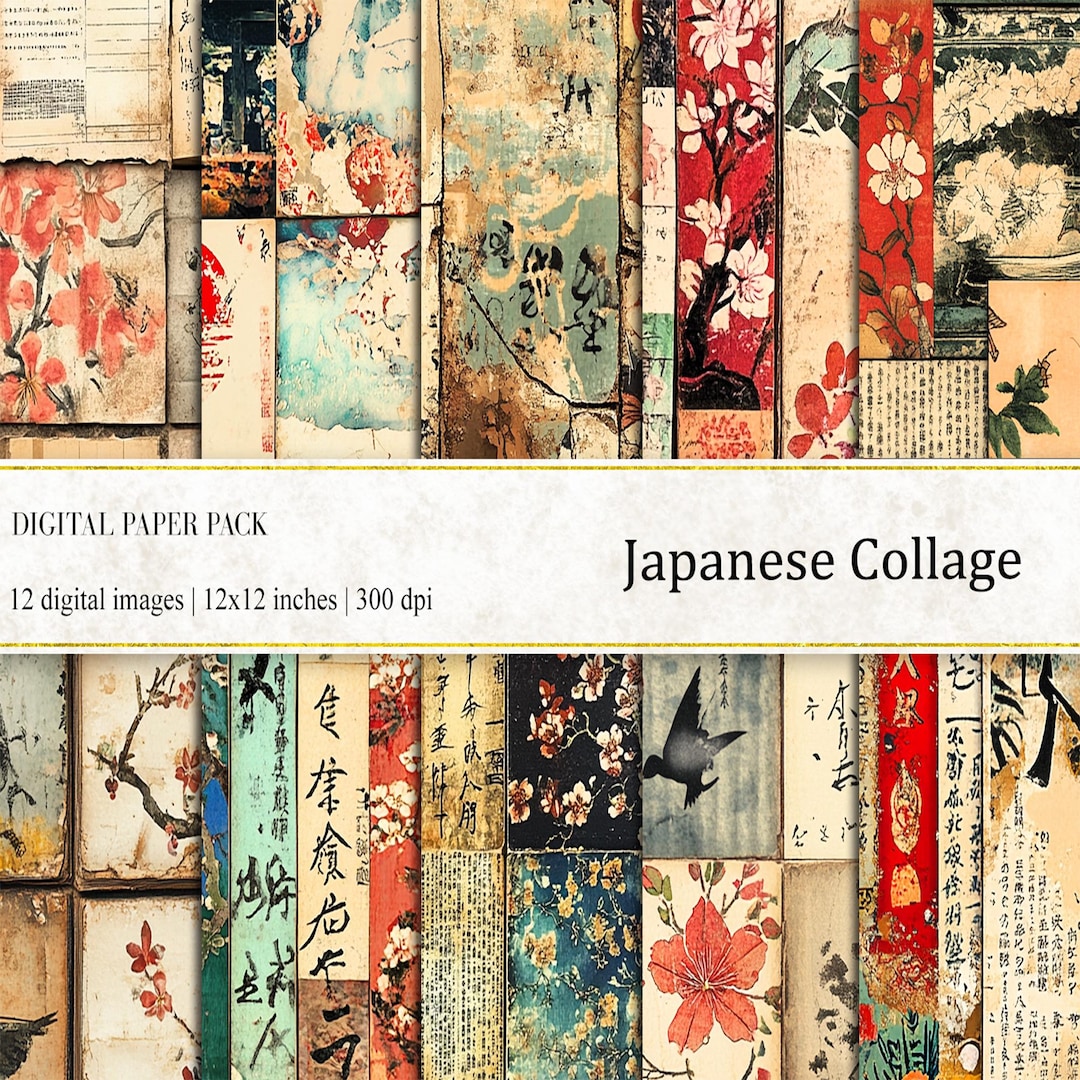 Japanese Collage Digital Papers, Japan Letters, Japanese Letters Papers ...