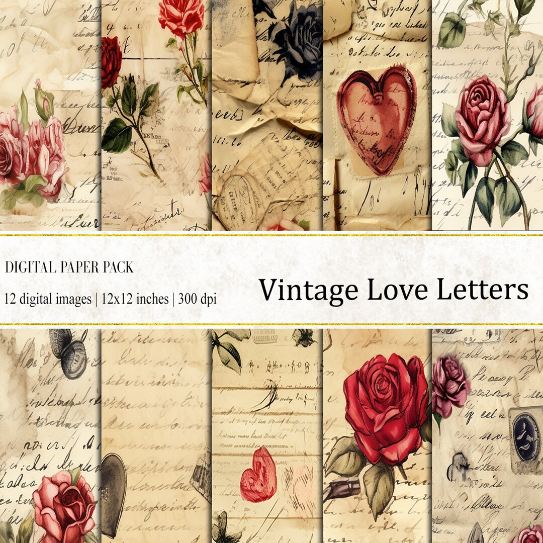 Vintage Love Letters Digital Paper: Antique Ephemera (digital Download ...
