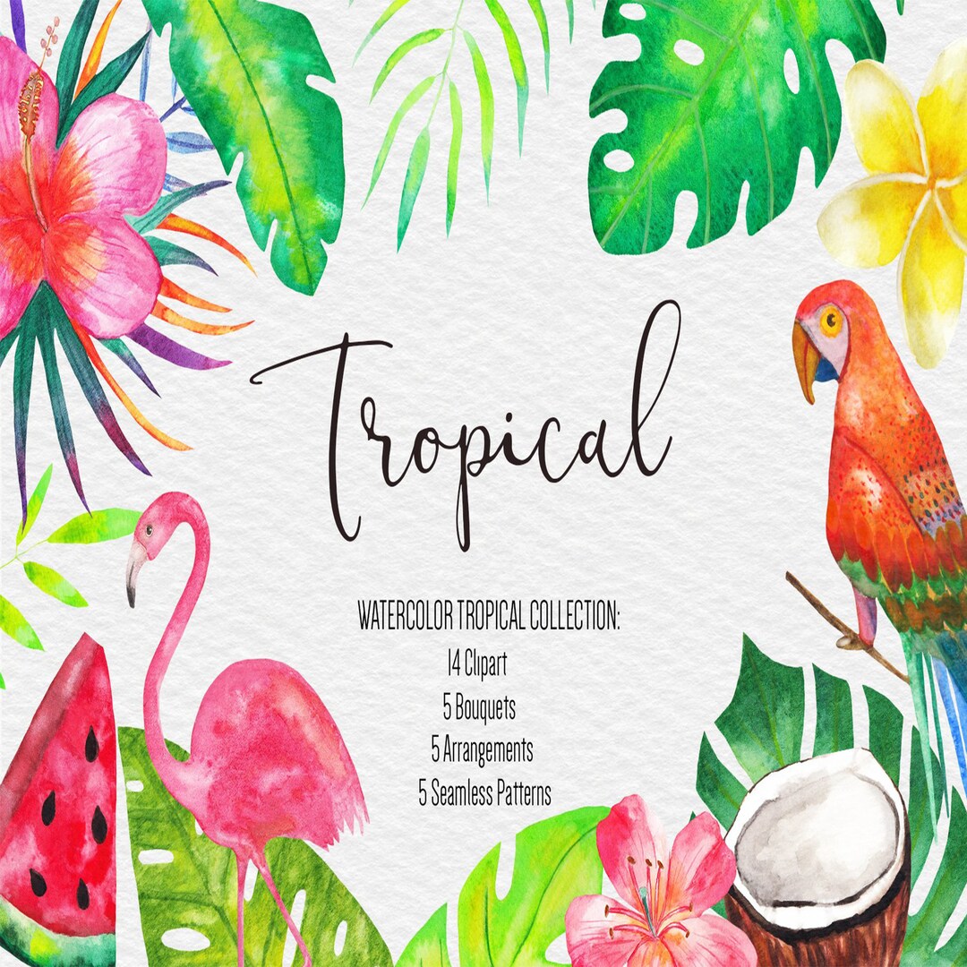 Watercolor Tropical Clipart, Tropical Seamless Patterns, Watercolor ...